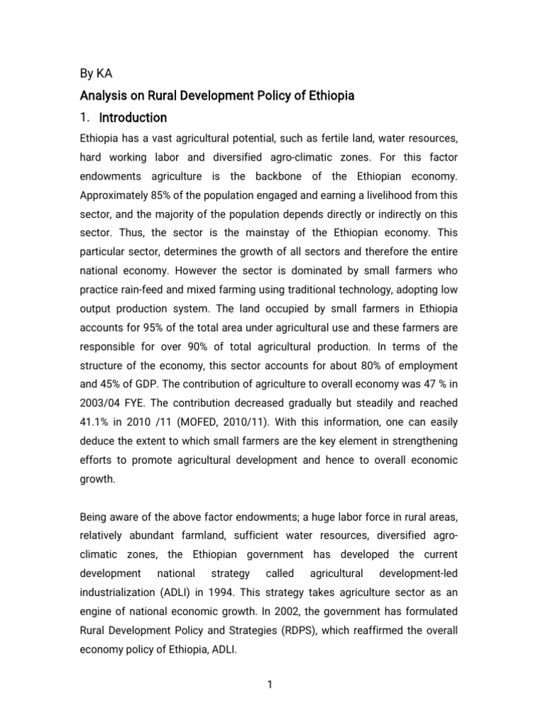 Analysis of Rural Development Policy of Ethiopia | PDF | Ethiopia ...