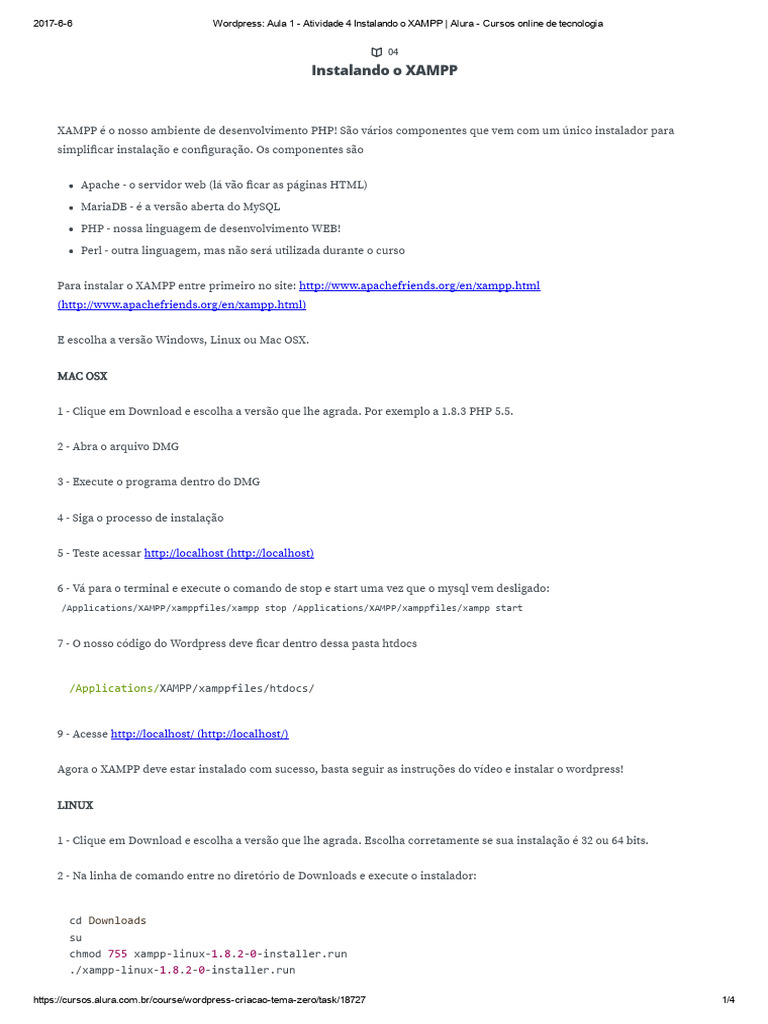 Wordpress - Aula 1 - Atividade 4 Instalando o XAMPP - Alura - Cursos ... Wordpress - Aula 1 - Atividade 4 Instalando o XAMPP - Alura - Cursos ...