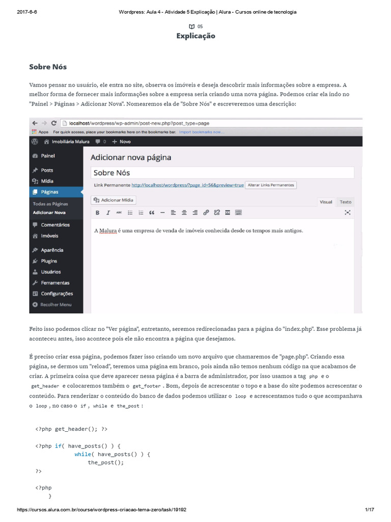 Wordpress - Aula 4 - Atividade 5 Explicação - Alura - Cursos Online de ...