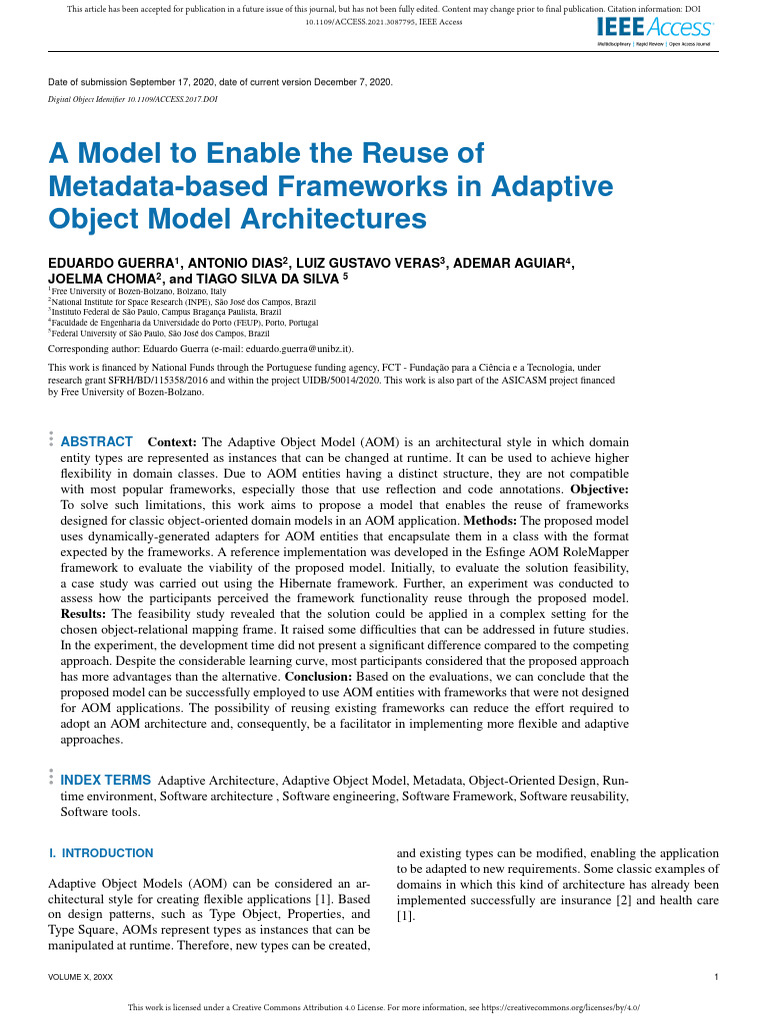A Model To Enable The Reuse Of Metadata Based Frameworks In Adaptive Object Model Architectures
