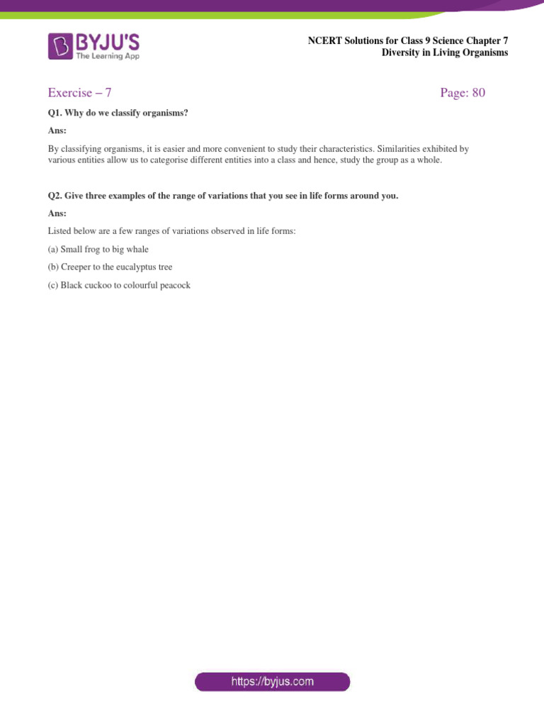 Ncert Solutions For Class 9 March 28 Science Chapter 7 Diversity in ...