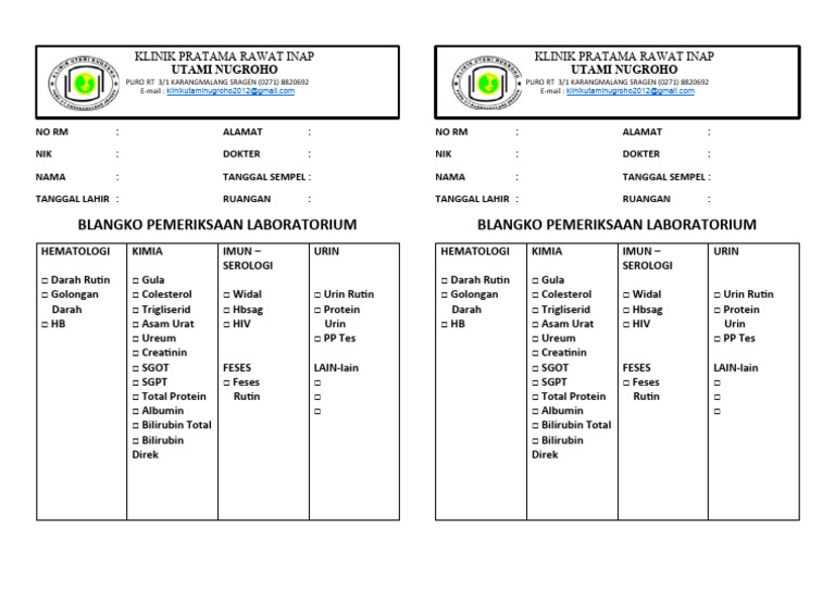 Blangko Hasil Pemeriksaan Laboratorium | PDF