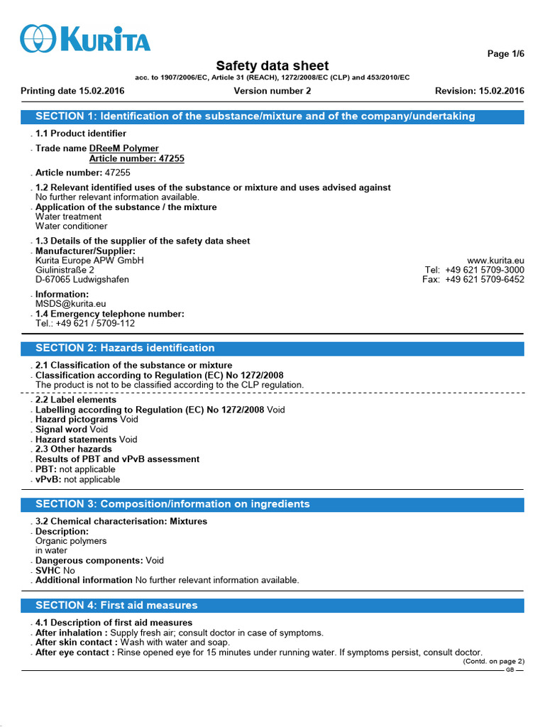 DReeM Polymer Safety Data Sheet | PDF | Dangerous Goods | Toxicity