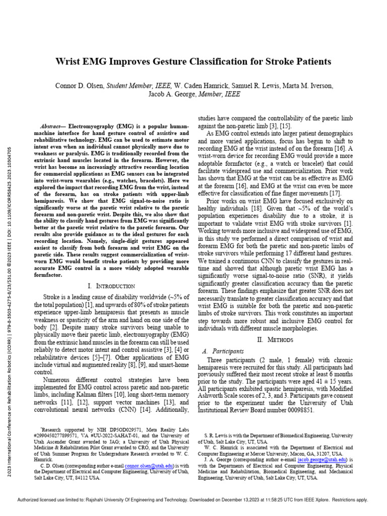 Wrist EMG Improves Gesture Classification For Stroke Patients | PDF | Anatomical Terms Of Motion ...