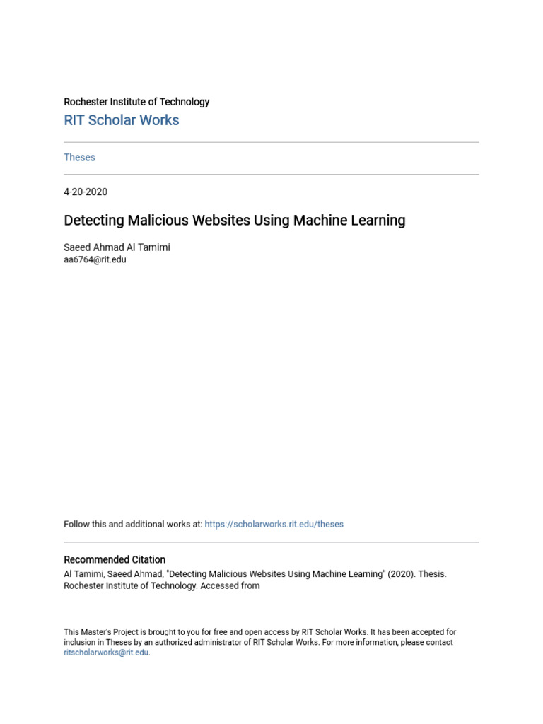Detecting Malicious Websites Using Machine Learning Pdf Support Vector Machine Machine