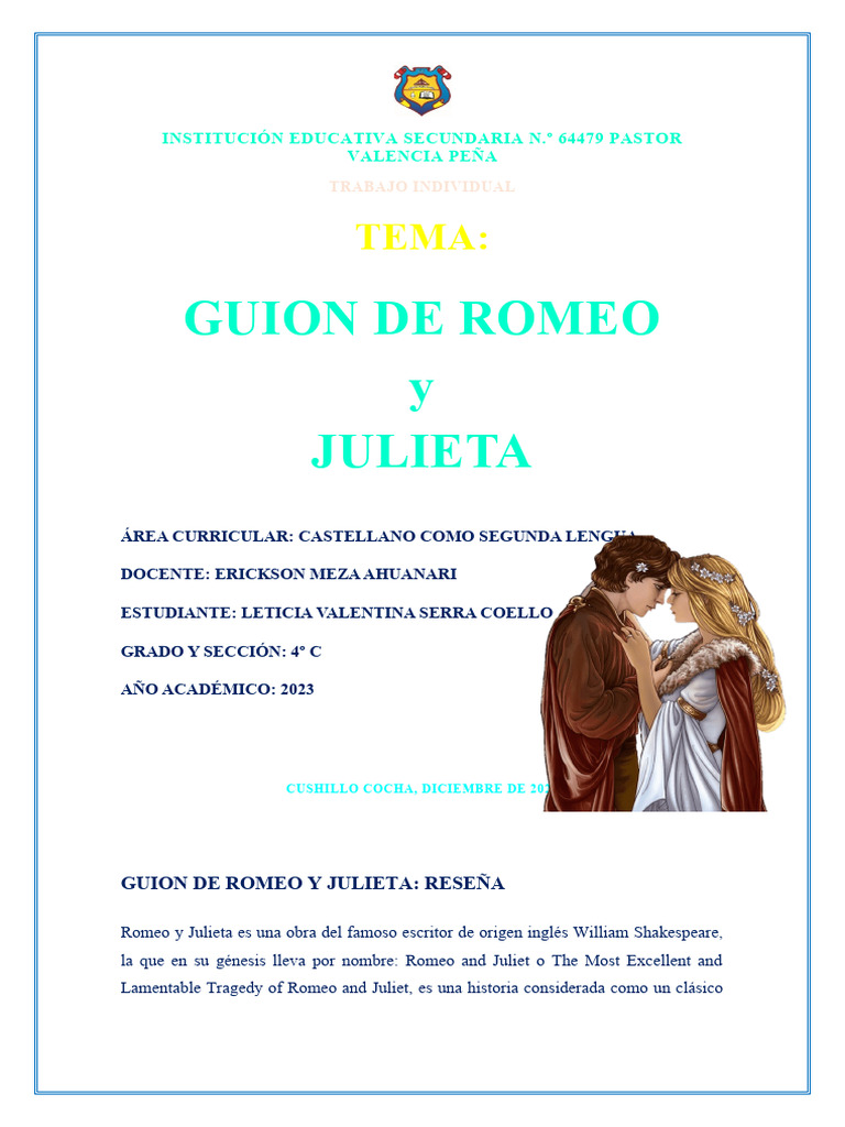 Guión de Romeo y Julieta | PDF | Romeo y Julieta | Tragedias de Shakespeare