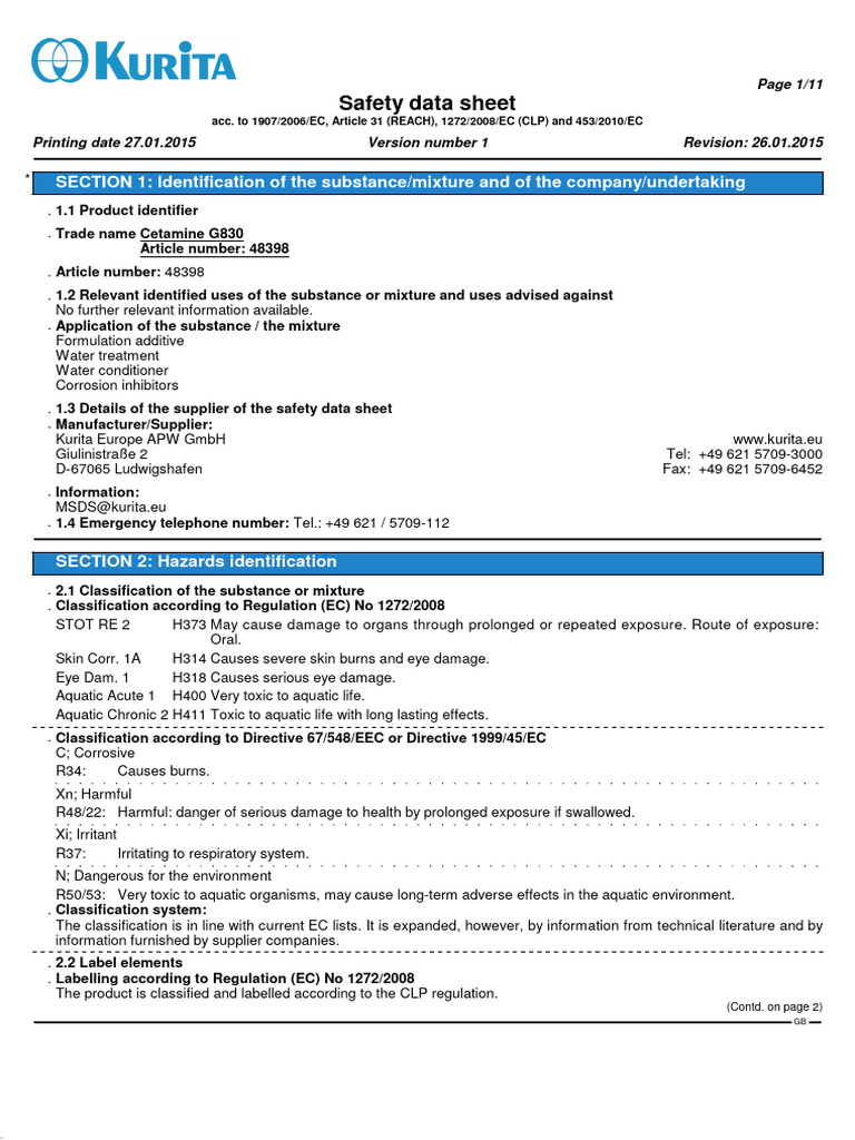Cetamine G830 (GB-ENG) | PDF | Dangerous Goods | Toxicity