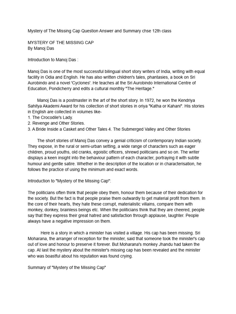 Mystery of the Missing Cap Summary & Q&A | PDF | Art | Religion ...