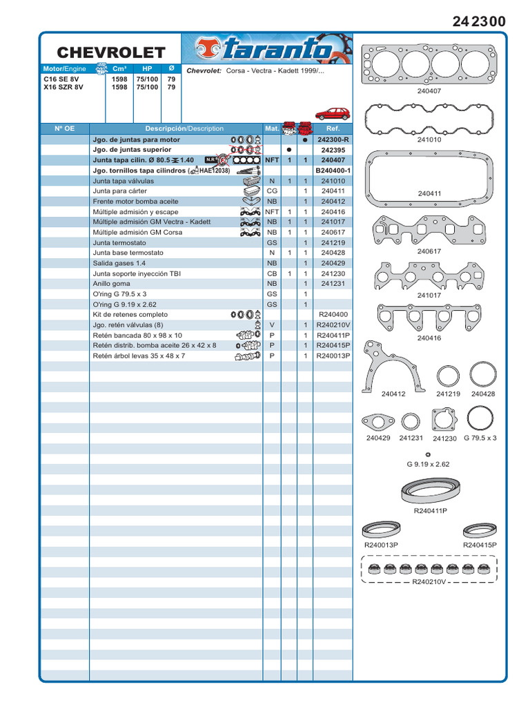 Chevrolet: C16 SE X16 SZR 8V 8V 1598 1598 79 79 75/100 75/100 | PDF