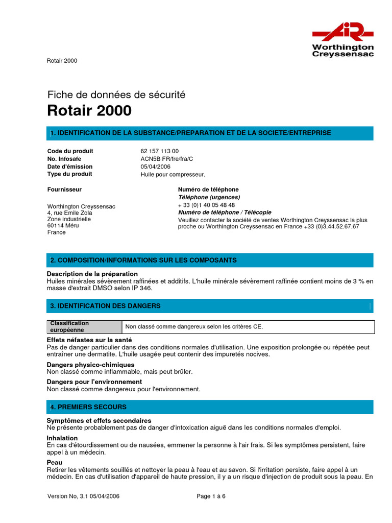 Fiche Securite Rotair 2000 | PDF