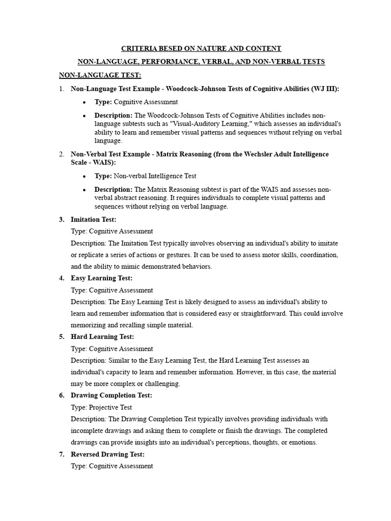 Tests | PDF | Wechsler Adult Intelligence Scale | Memory