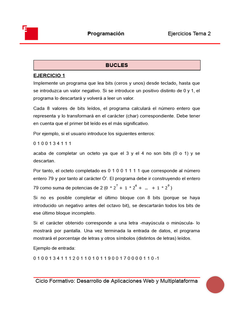 Ejercicios de Programación: Bucles y Más | PDF | Métodos y materiales de enseñanza | Tecnología