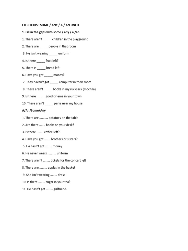 Vezbi A, An, Some, Any | PDF