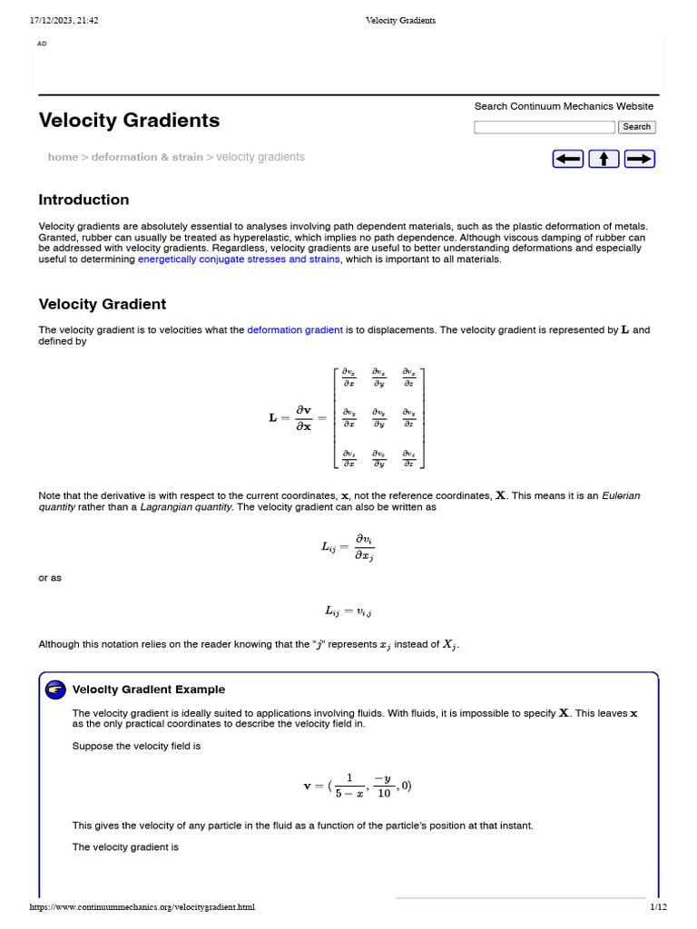 Velocity Gradients | PDF | Continuum Mechanics | Rotation Around A Fixed Axis