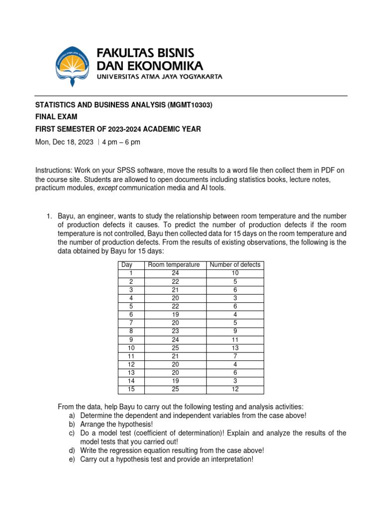 UAS Statistika Dan Analisis Bisnis | PDF | Statistics | Regression Analysis