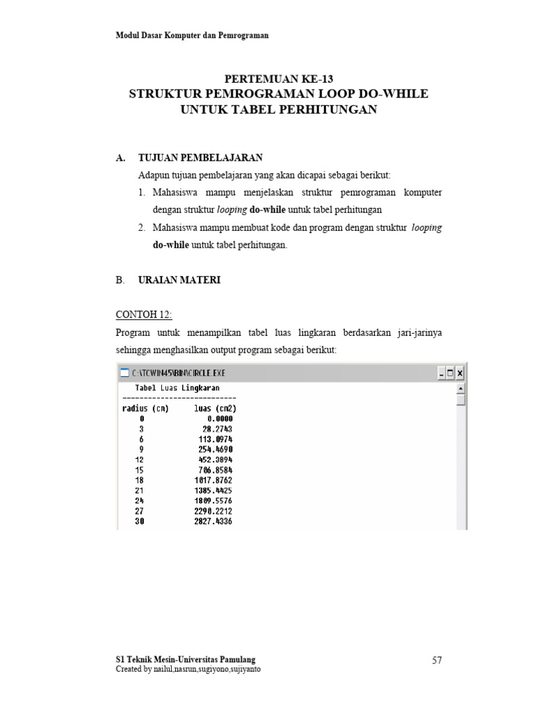 Pertemuan Ke - 13 - LOOP DO-WHILE TABEL - Unlocked | PDF | Komputer