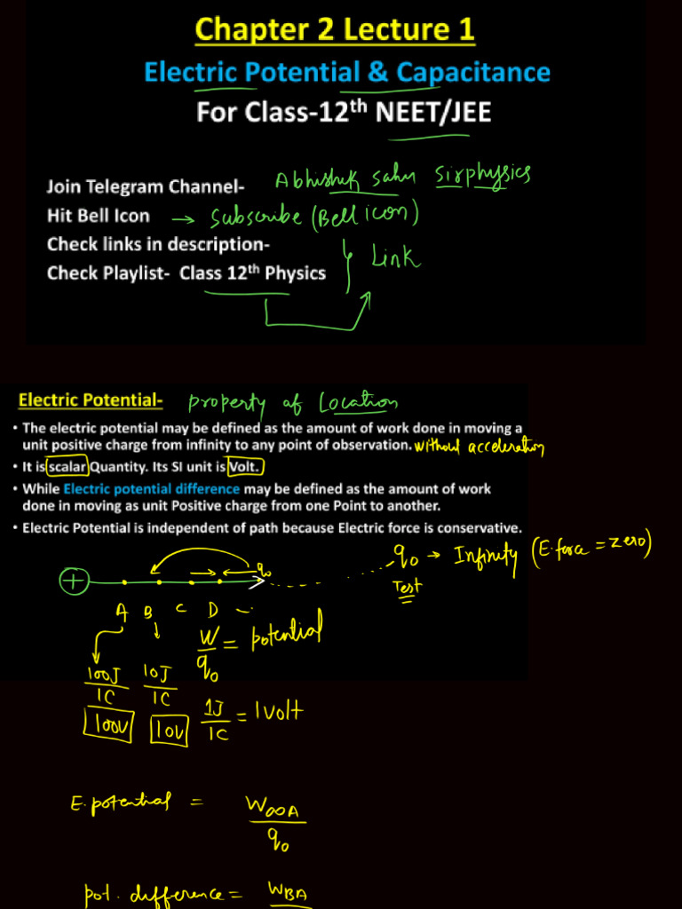 Chapter 2 Lecture 1 Electric Potential and Capacitance Abhishek | PDF