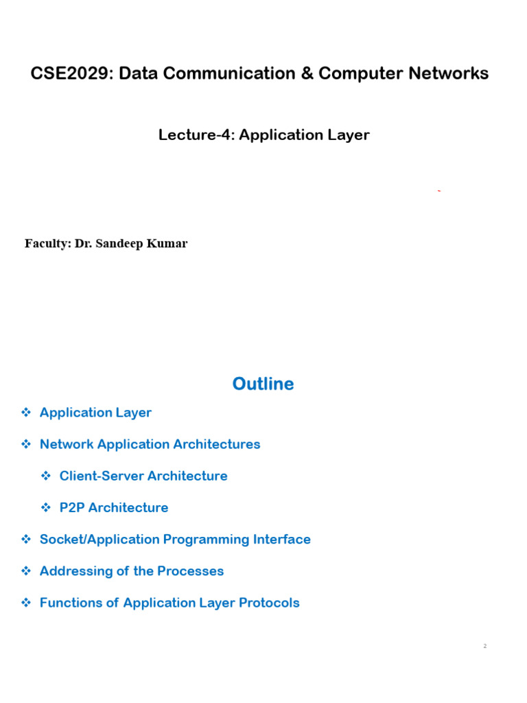DC&CN Lectures-4 - Application Layer (v1) - 18 Aug | PDF | Peer To Peer | Network Socket