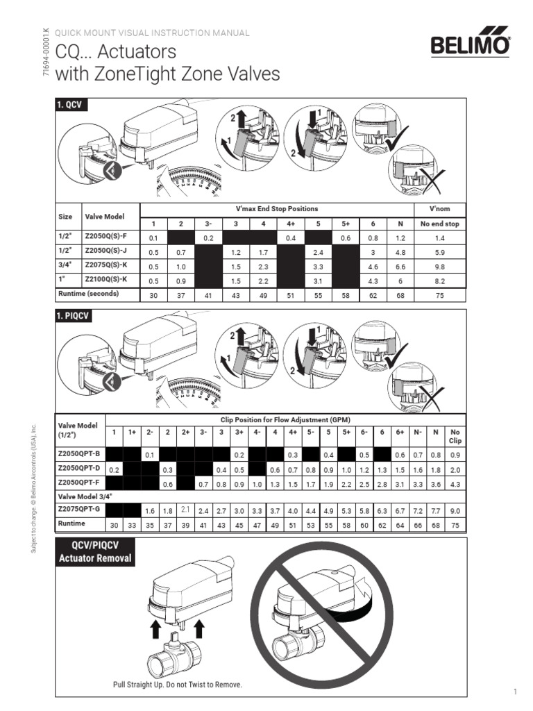 Belimo - CQ QCV PIQCV Zonetight - Installation Instructions - en Us | PDF | Valve | Equipment