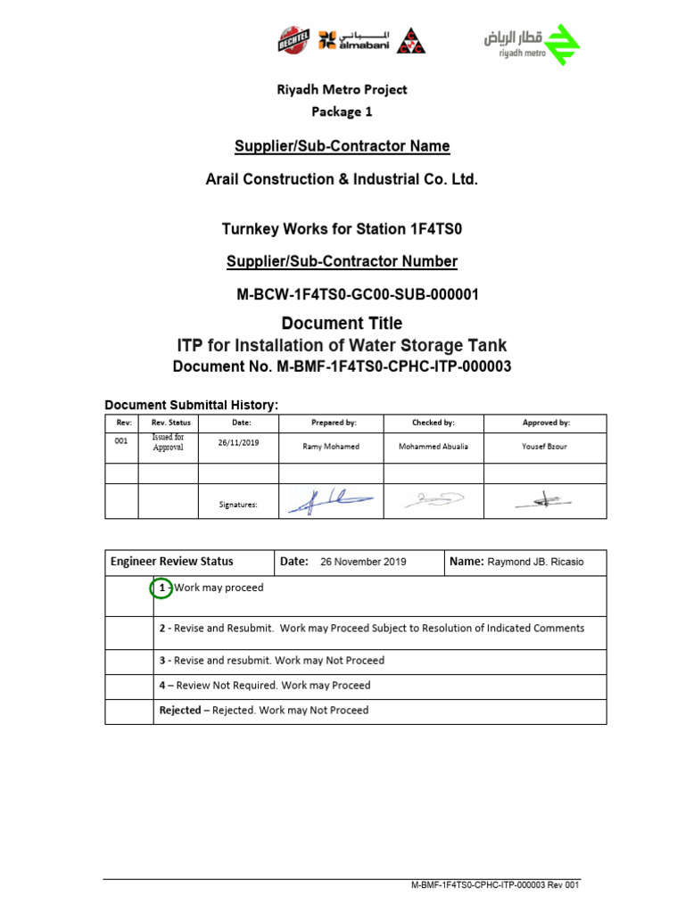 M BMF 1F4TS0 CPHC Itp 000003 - 001 | PDF | Specification (Technical Standard) | Verification And ...