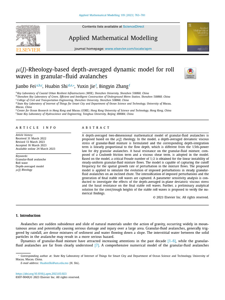 μ (J) -Rheology-based depth-averaged dynamic model for roll waves in ...