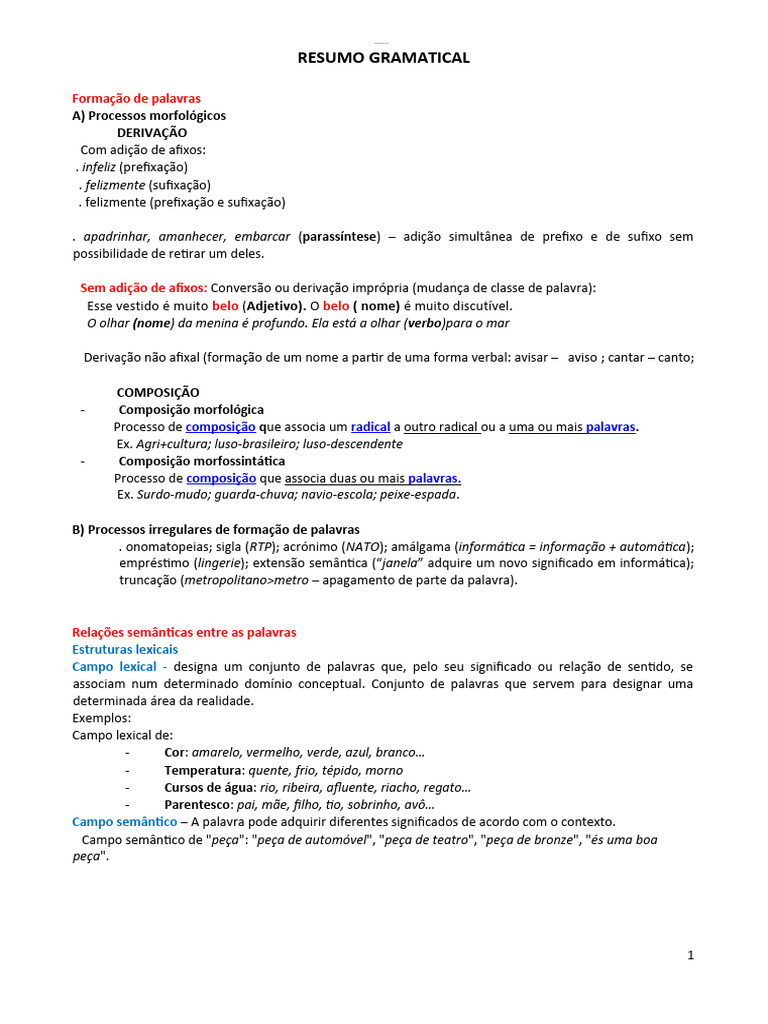 Resumo Gramática 12º Ano | PDF