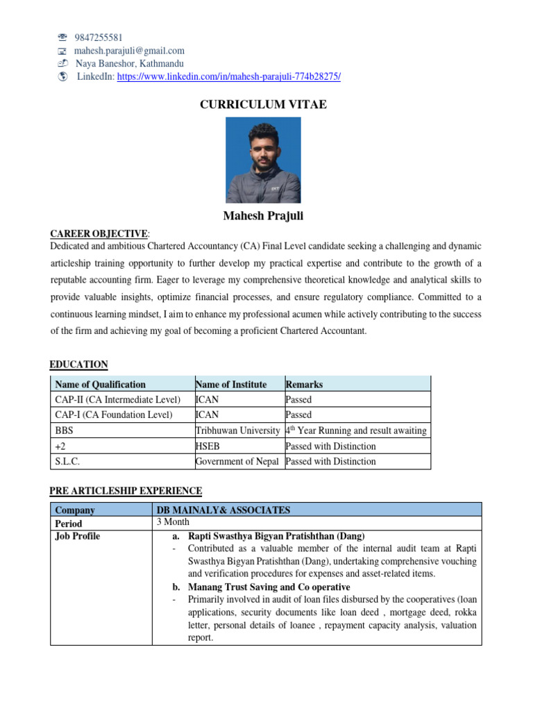 CV Mahesh Parajuli | PDF | Accounting | Taxes