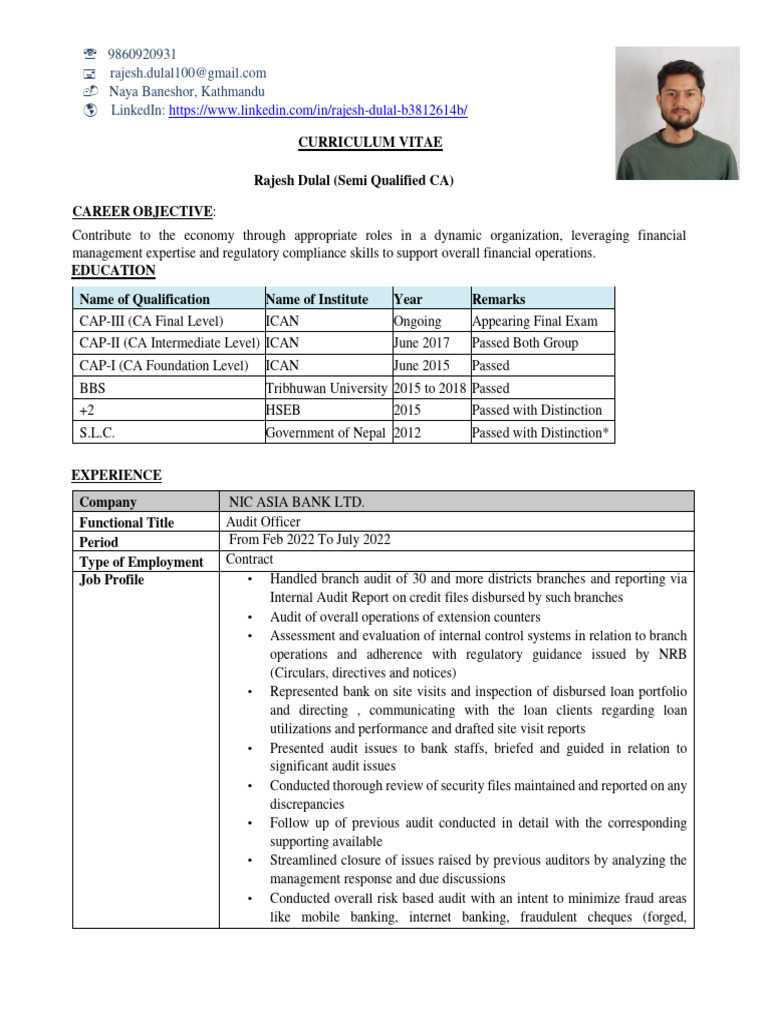 CV - Rajesh Dulal | PDF | Audit | Internal Audit