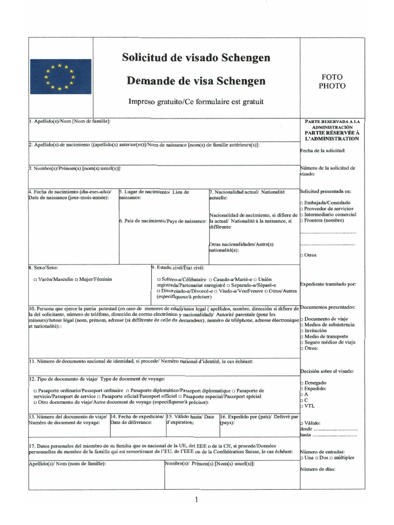 Formulario Solicitud de Visado Schengen | PDF