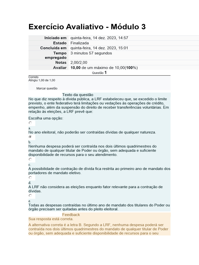Exercício Avaliativo-Modulo03 Lei RF | PDF | Business | Economias