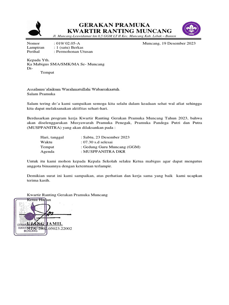 Surat Edaran Muspanitra DKR MCG 2023 | PDF