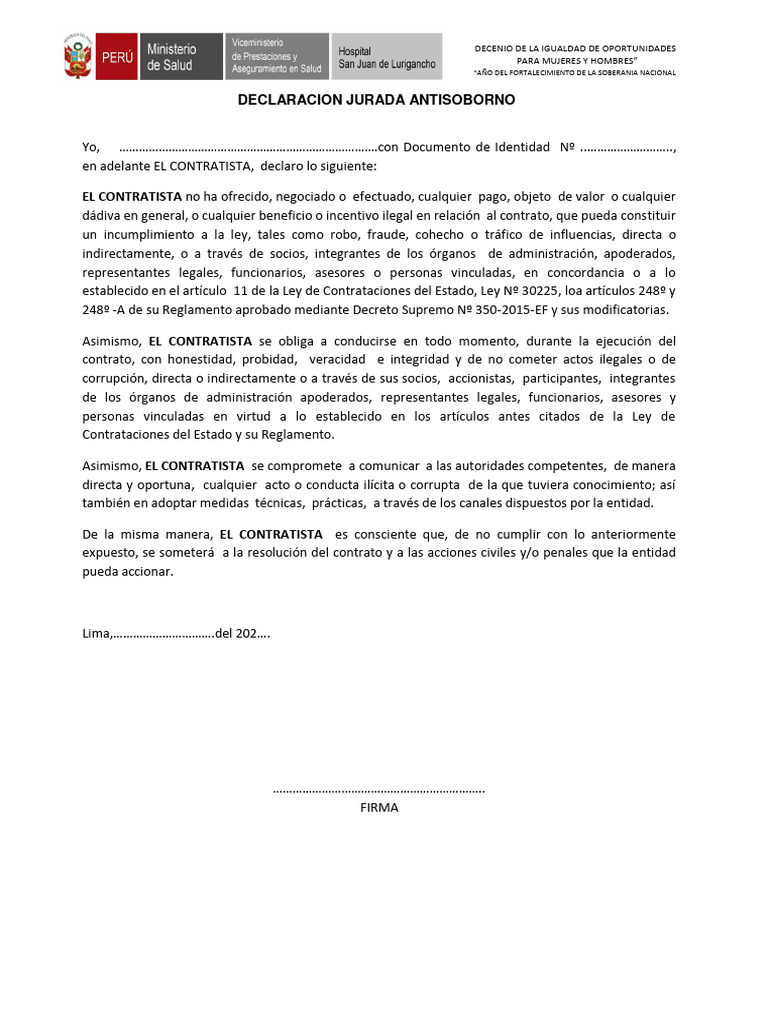 Declaracion Jurada - Antisoborno | PDF