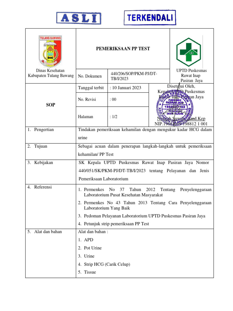 Sop Pemeriksaan PP Test | PDF