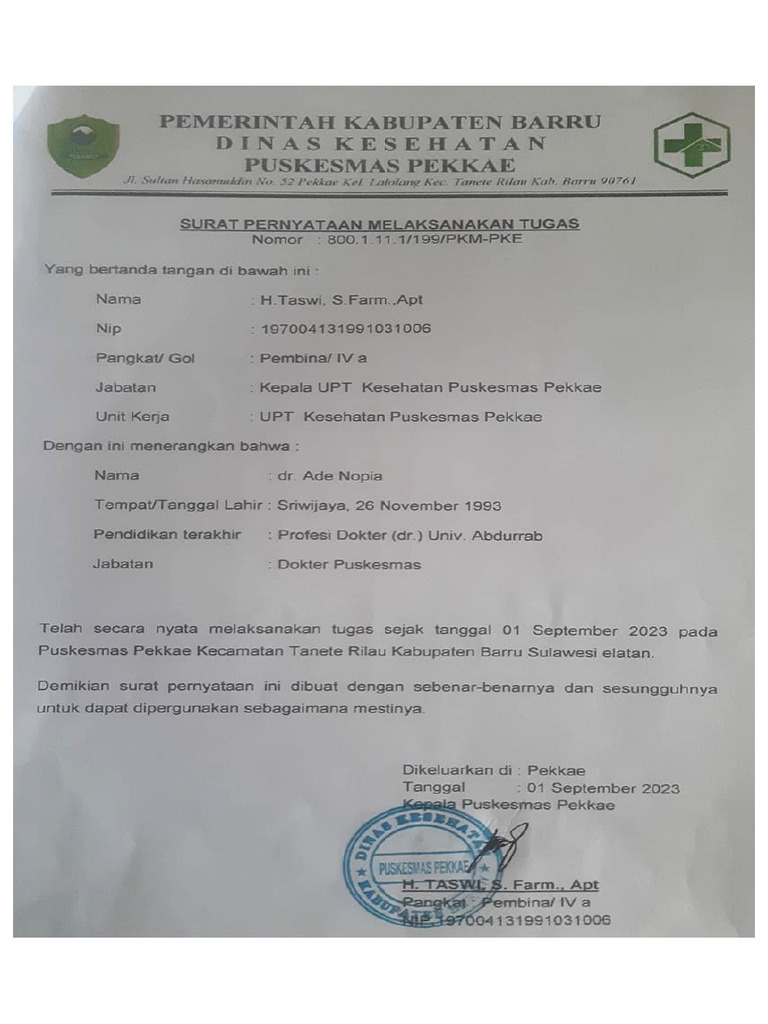 SP Melaksanakan Tugas DR Ade | PDF