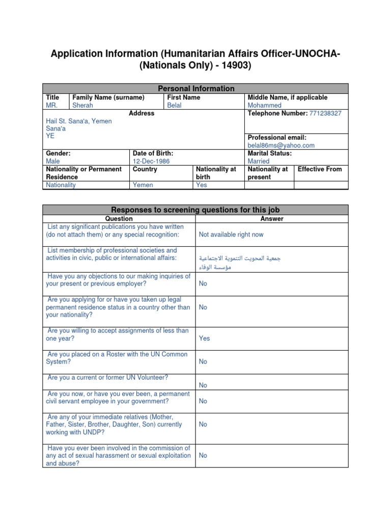 Humanitarian Affairs Officer-UNOCHA - (Nationals Only) Application ...