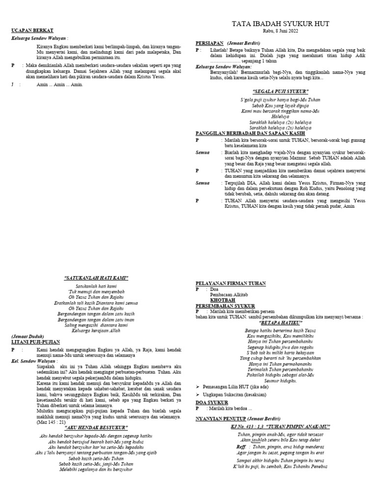 Liturgi Syukur Kel Sendow Waluyan | PDF