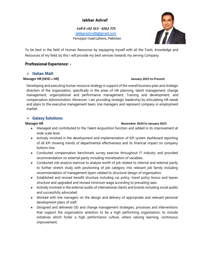 Jabbar Ashraf - CV | PDF | Recruitment | Human Resource Management