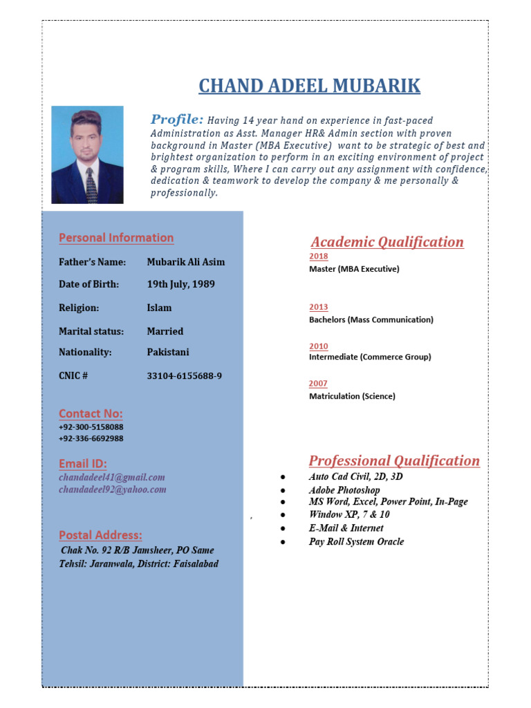 Resume - Chand Adeel Mubarik | PDF | Human Resources | Human Resource ...