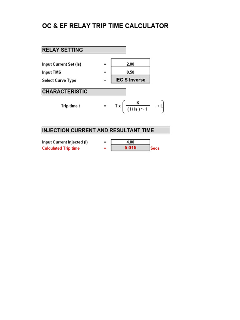 OC & EF Relay Trip Time Calculator | PDF