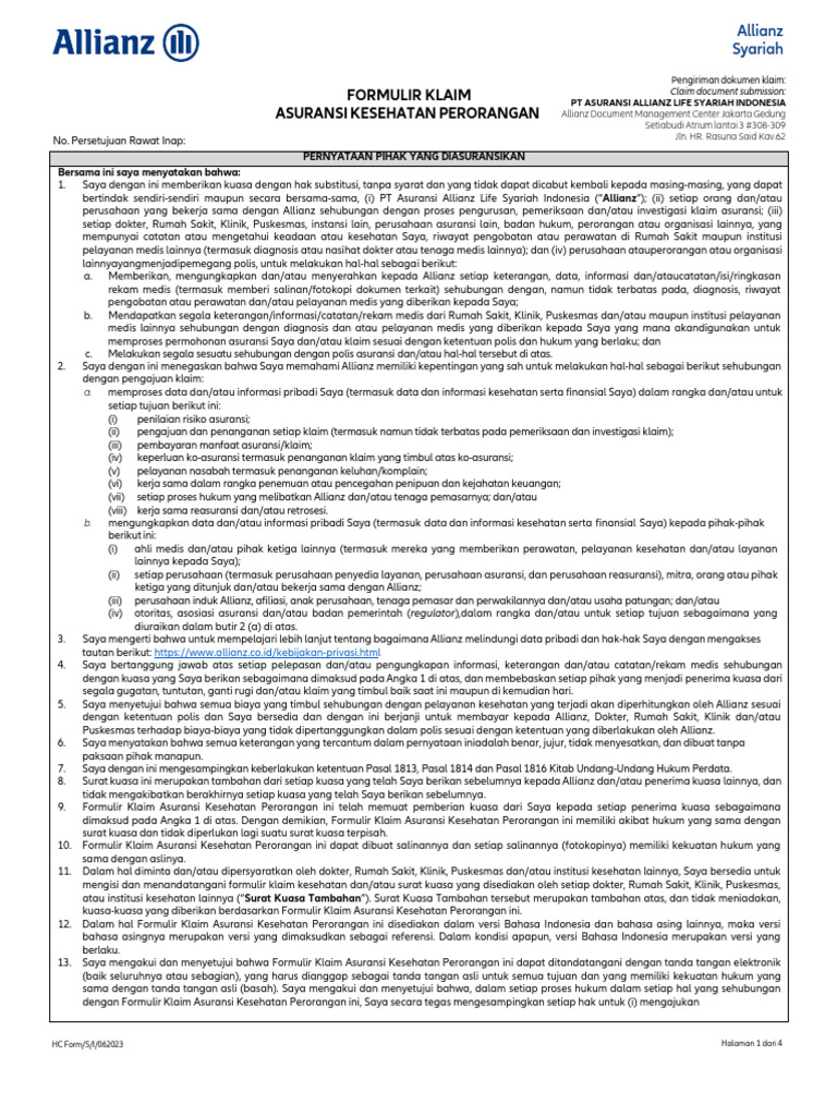 Formulir Klaim Asuransi Kesehatan | PDF