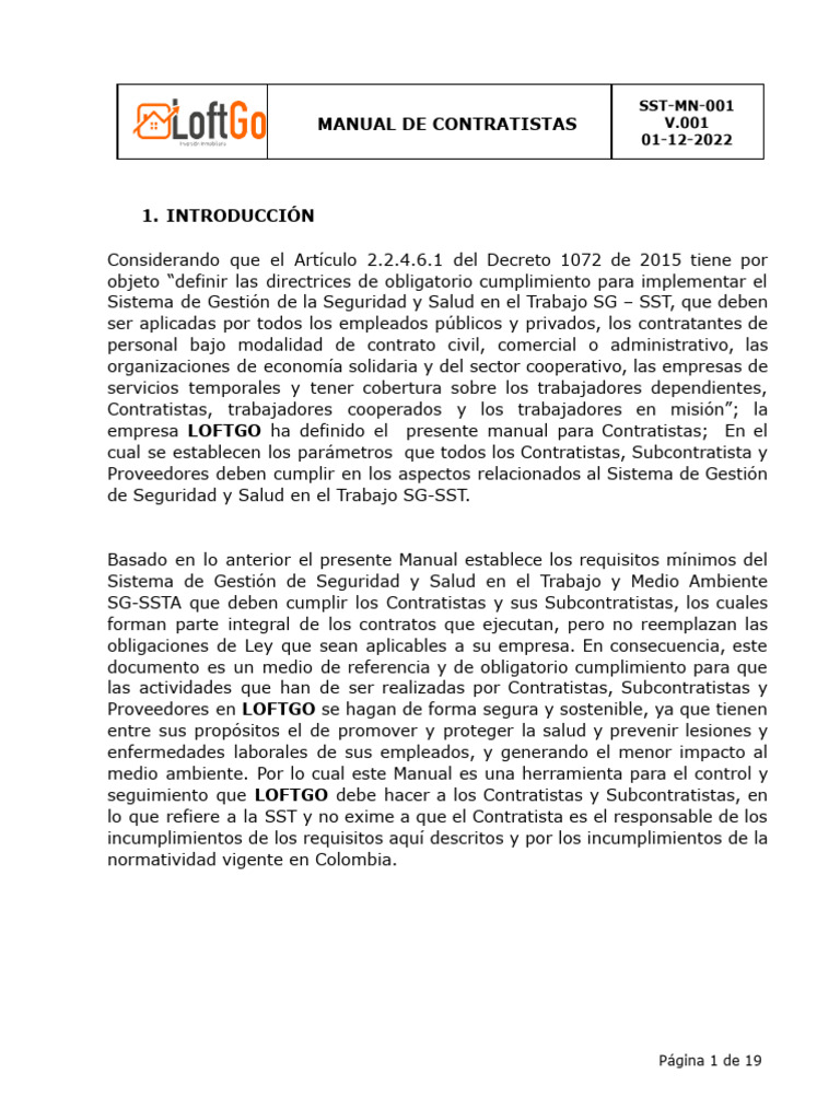 SST-MN-001 Manual de Contratistas | PDF