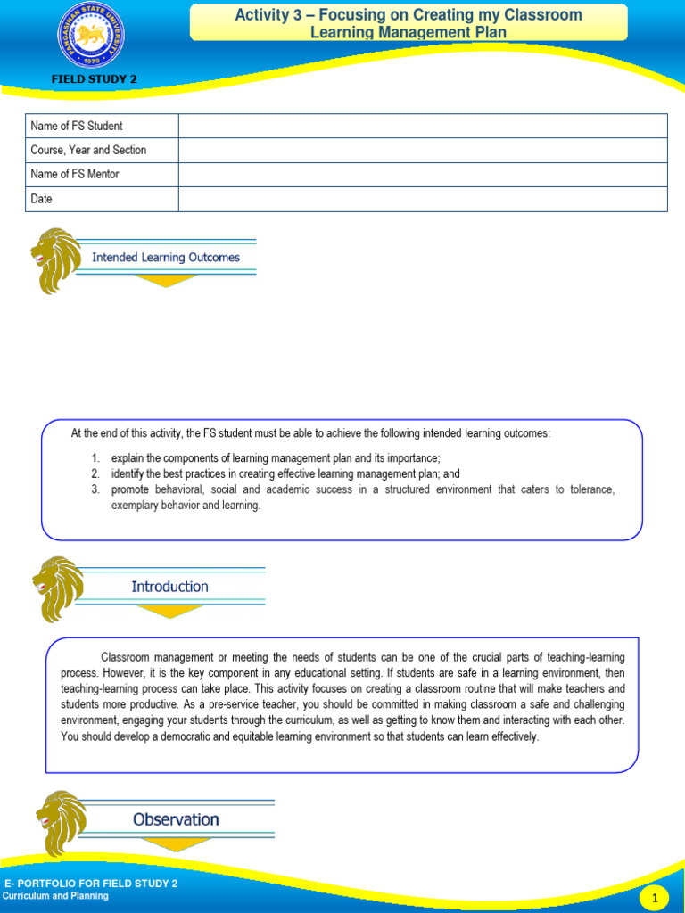 FS 2 Activity 3 | PDF | Classroom Management | Learning