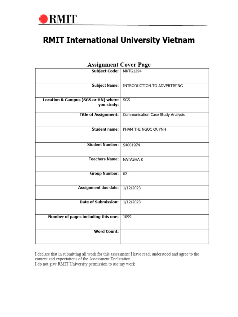 RMIT VN Cover Page 2020-2 | PDF | Technology & Engineering