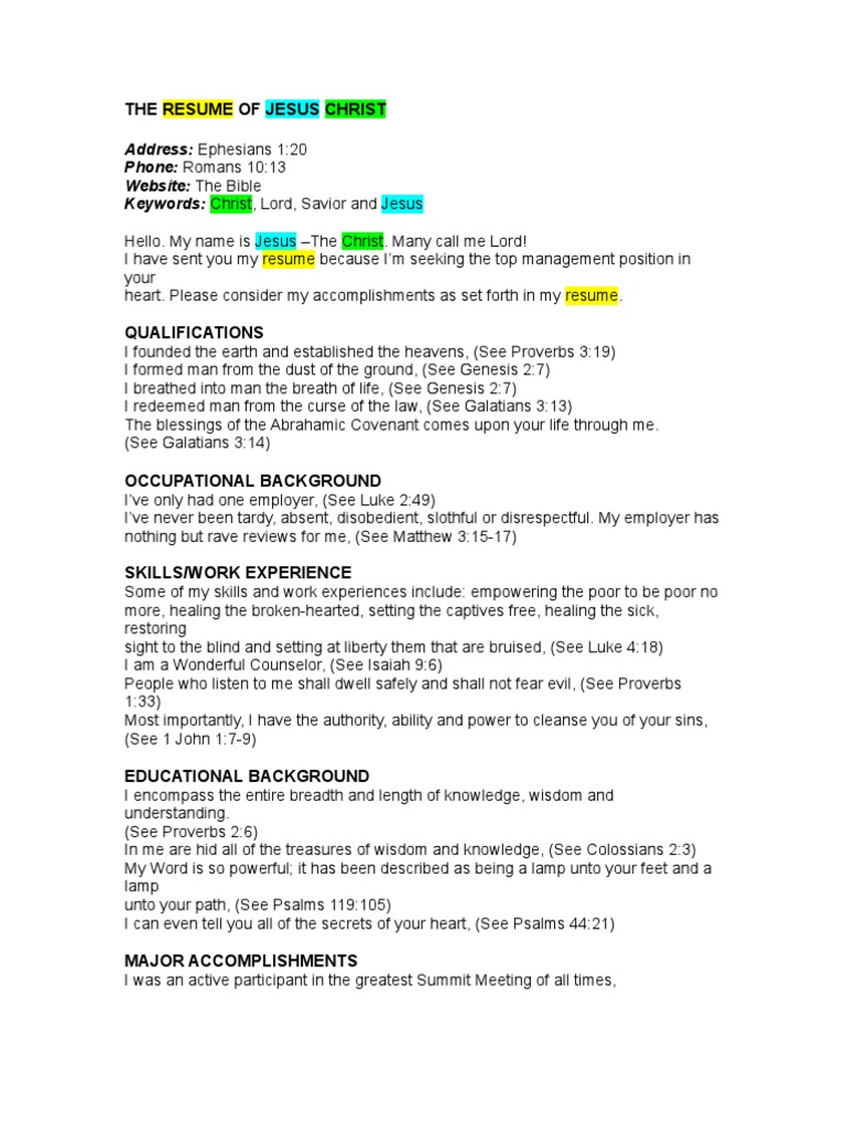 THE RESUME OF JESUS CHRIST | Book Of Proverbs | Miracle