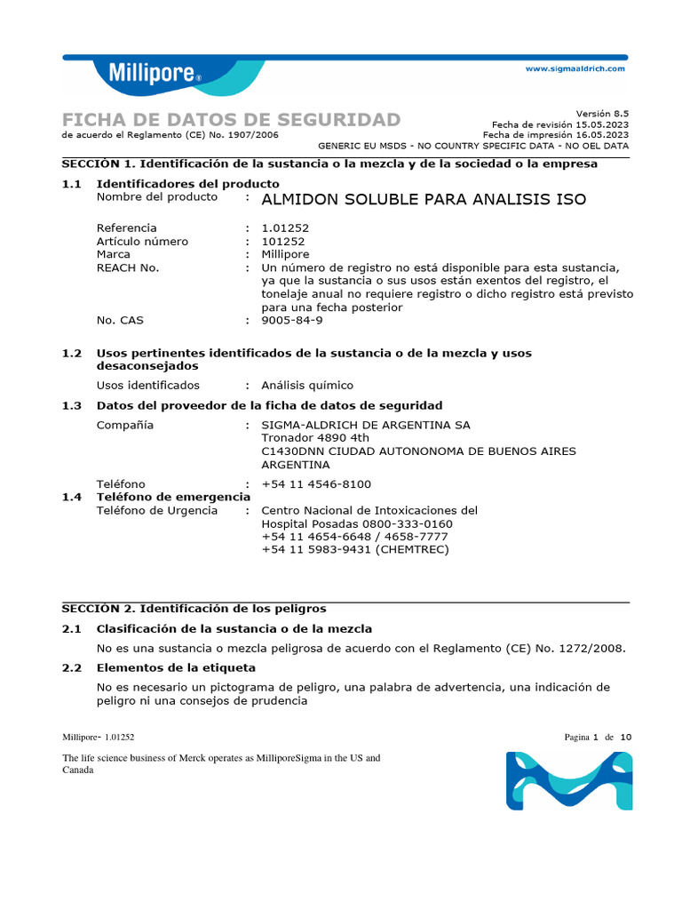 ALMIDON SOLUBLE - MERCK (C12H22O11) (G) | PDF