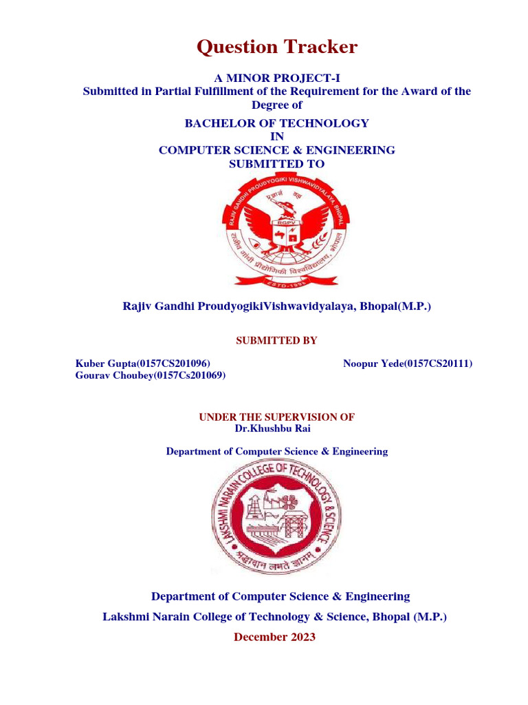 MINOR PROJECT-I Cover_page final for CSE | PDF