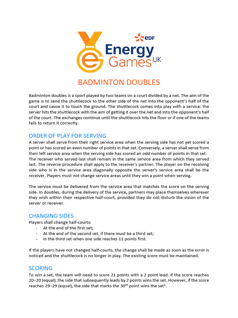 Badminton Rules | PDF | Sports | Entertainment