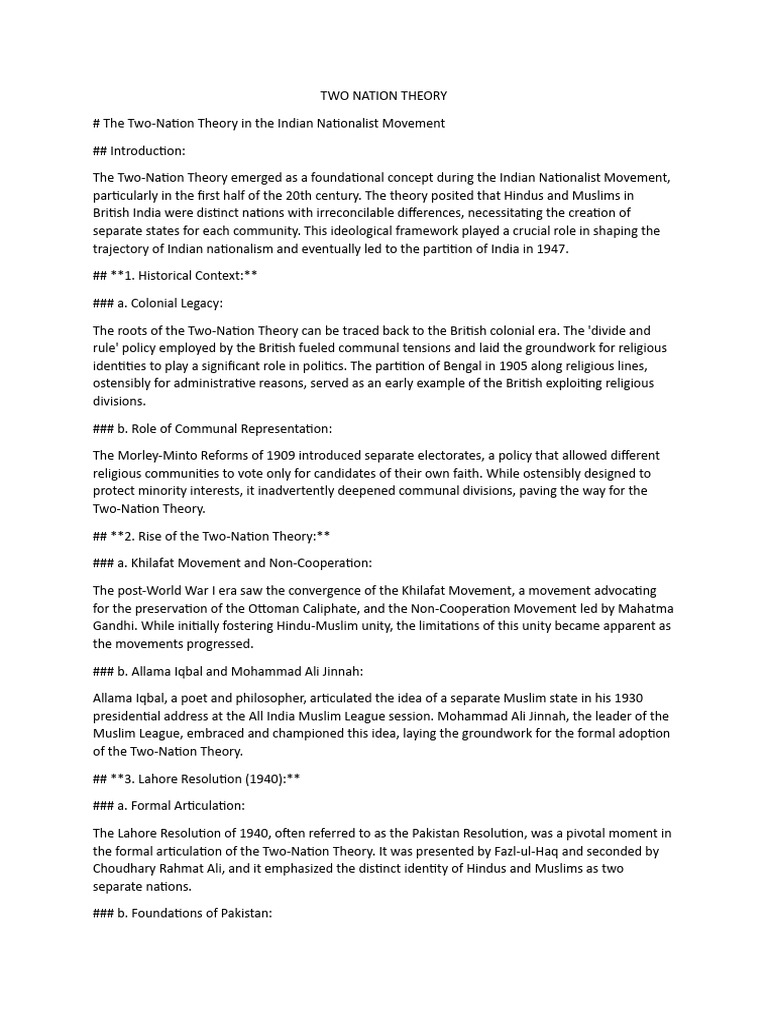 Two Nation Theory | Download Free PDF | Two Nation Theory | Partition ...