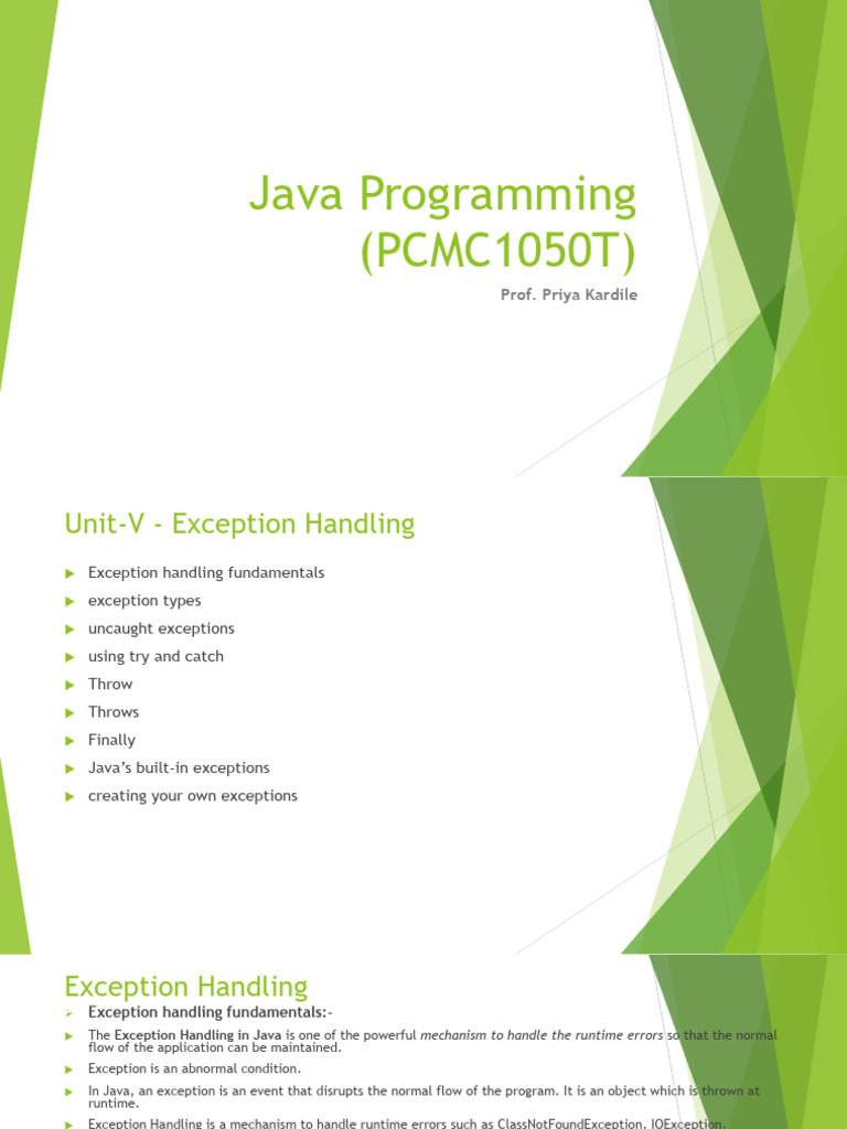 Unit V Exception - Handling | PDF | Java (Programming Language) | Class (Computer Programming)