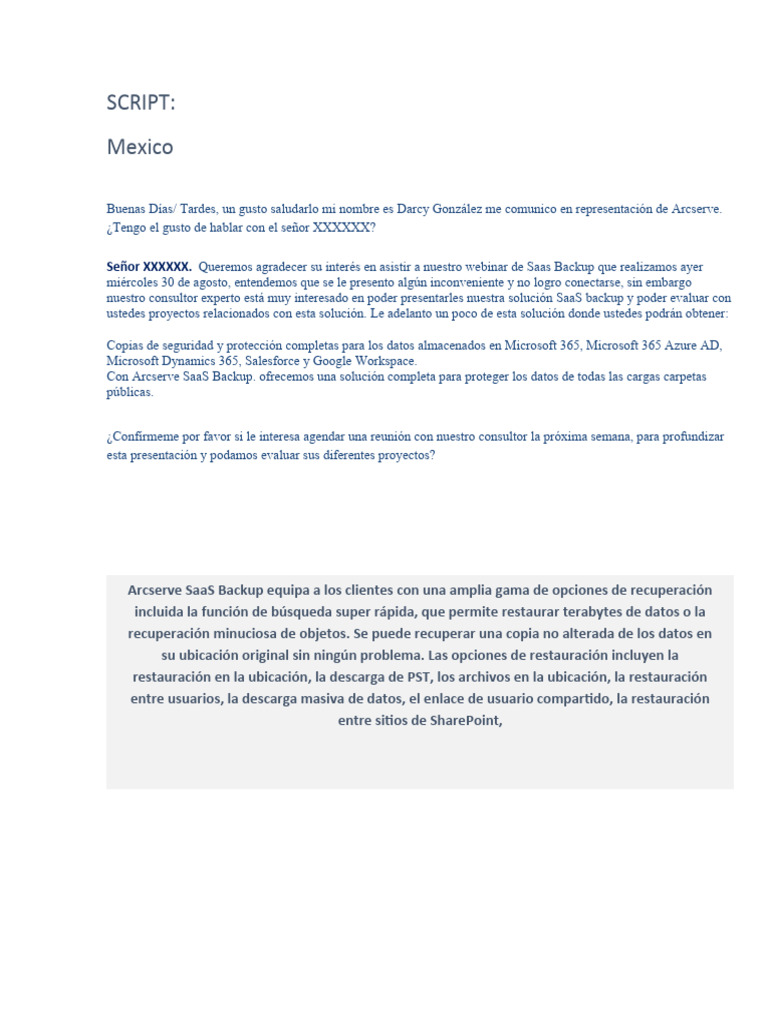 SCRIPT Webinar de Saas Backup | PDF